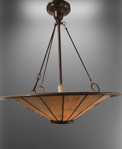 Genuine Antique Lighting: Amber Pagoda Leaded Glass Inverted Dome