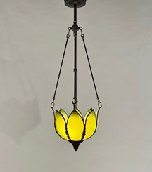 Genuine Antique Lighting: Amber Leaded Glass Inverted Dome Light