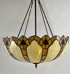 Genuine Antique Lighting: Cream and Amber Leaded Glass Inverted Dome Light