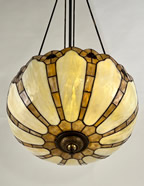 Genuine Antique Lighting: Cream and Amber Leaded Glass Inverted Dome Light