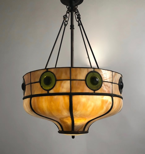 Genuine Antique Lighting: Amber Leaded Glass Inverted Dome Light with ...