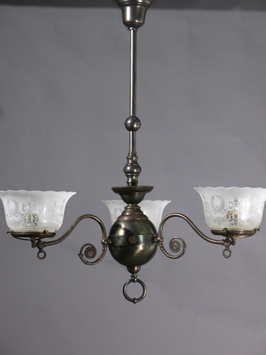 Genuine Antique Lighting: 3-Light Gas Chandelier