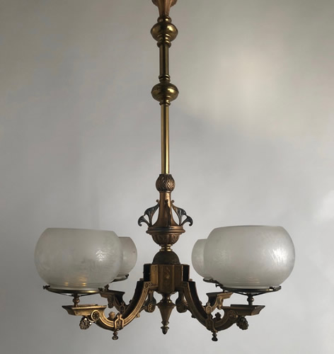 Genuine Antique Lighting: 4-light Gothic Revival Gas Chandelier