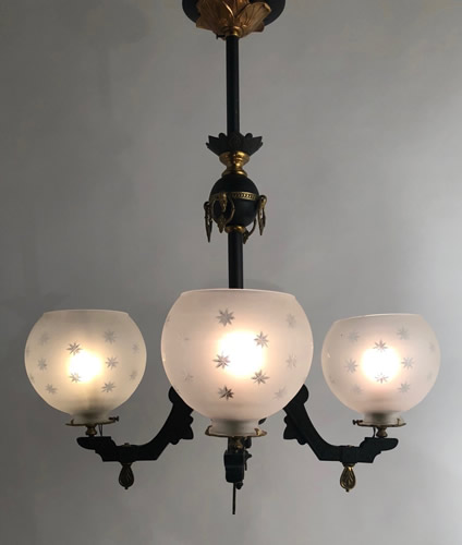Genuine Antique Lighting: 4-light Gothic Revival Gas Chandelier