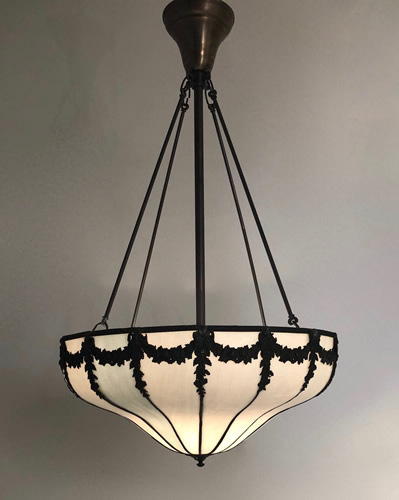 Genuine Antique Lighting: Acanthus Leaf Leaded Glass Inverted Dome Light