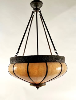 Genuine Antique Lighting: Amber Leaded Glass Inverted Dome Light