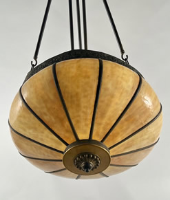Genuine Antique Lighting: Amber Leaded Glass Inverted Dome Light
