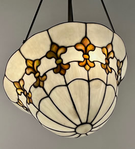 Genuine Antique Lighting: Fleur Di Lis Leaded Glass Inverted Dome Light