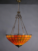 Genuine Antique Lighting: Fire Amber Leaded Glass Inverted Dome