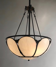 Genuine Antique Lighting: Beaded Panel Glass Inverted Dome Light