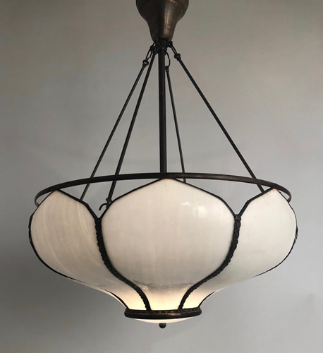 Genuine Antique Lighting: Airy Bulbous Leaded Glass Inverted Dome Light