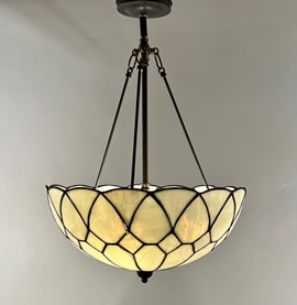 Genuine Antique Lighting: Opal Leaded Glass Inverted Dome Ceiling Light