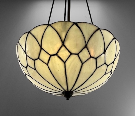 Genuine Antique Lighting: Opal Leaded Glass Inverted Dome Ceiling Light