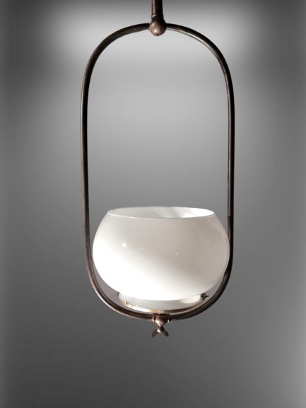 Genuine Antique Lighting: Pr. Gas Harps with Milk Glass Glass Shade